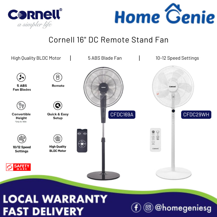 Cornell 16" DC Stand Fans with Remote Control // BLDC Motor, Adjustabl ...