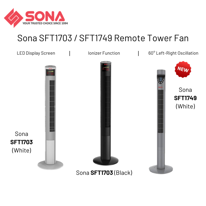Sona 46" Tower Fan with Remote Control, Timer and LCD Display SFT1703 ...