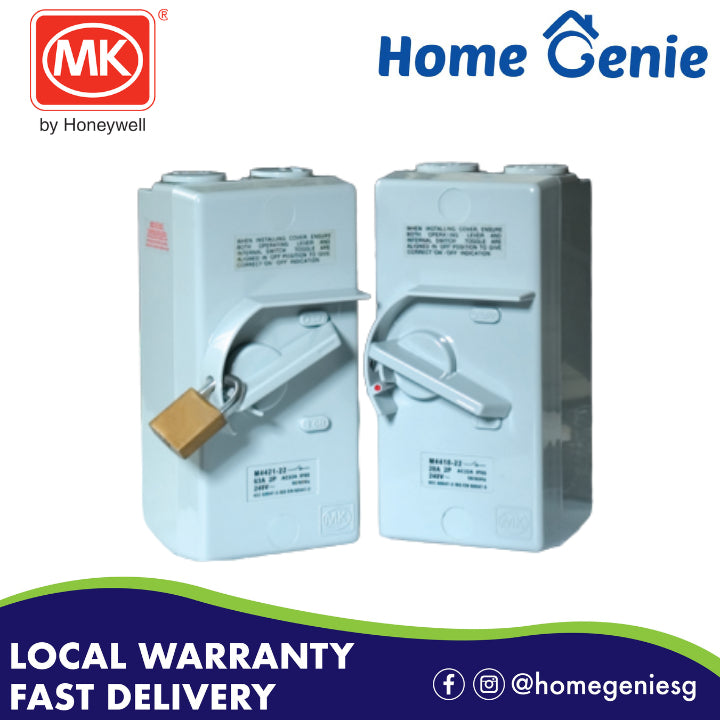 MK Electric Isolator Switch 20A 240V IP66 AC22A Indoor/Outdoor Weather ...