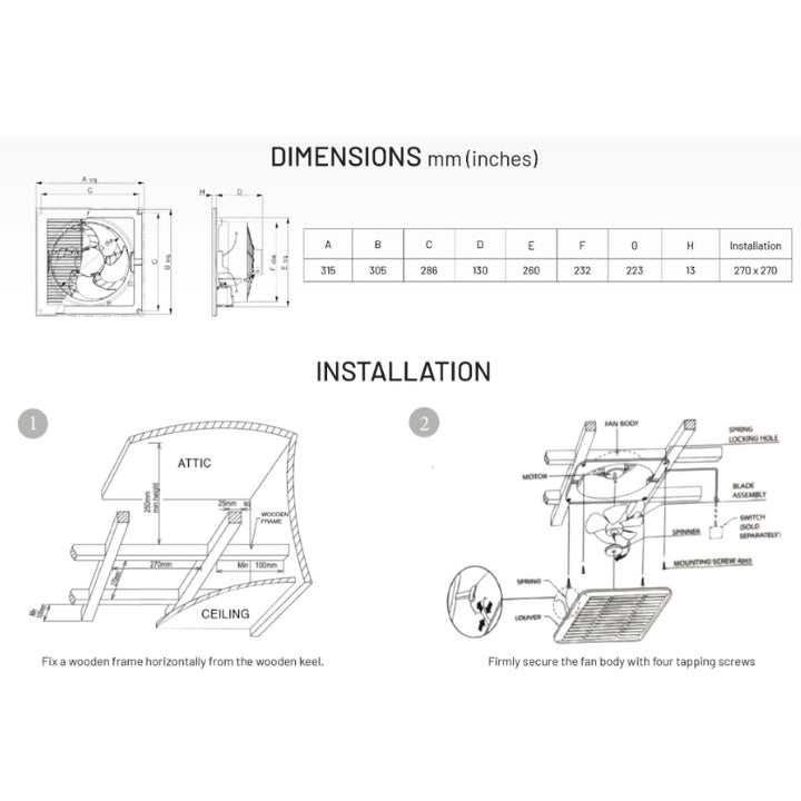 KDK 20cm Ceiling Mounted Ventilating Exhaust Fan 20TGQF | Installation ...